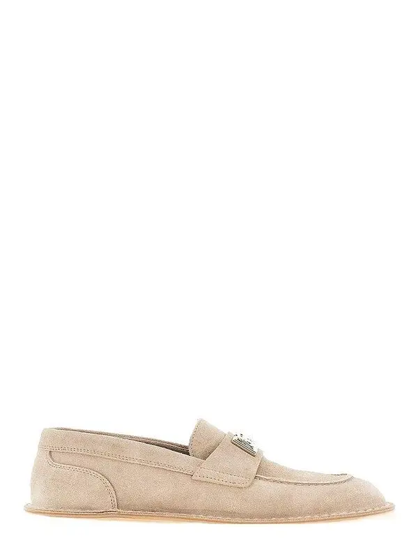 Dolce & Gabbana Suede Leather Loafers With Dg Logo - Cream