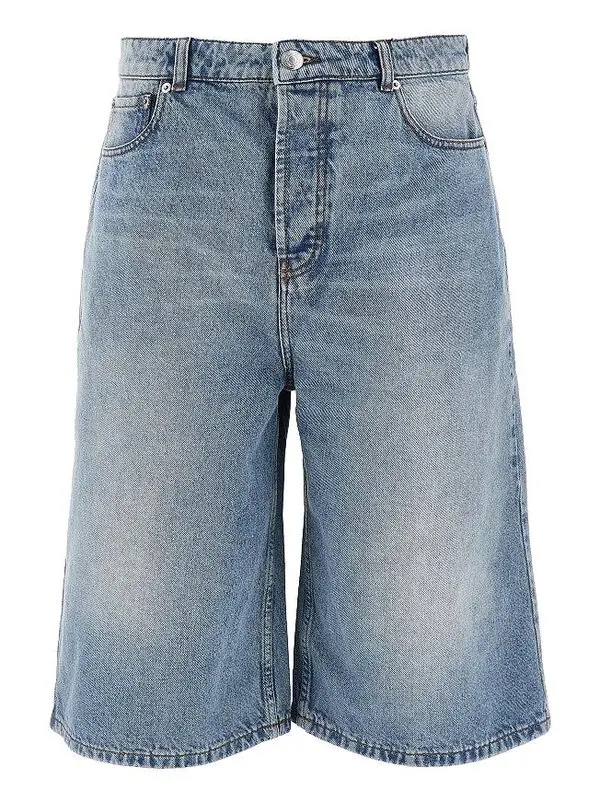 AMI Paris Wide Leg Denim Shorts - Blue