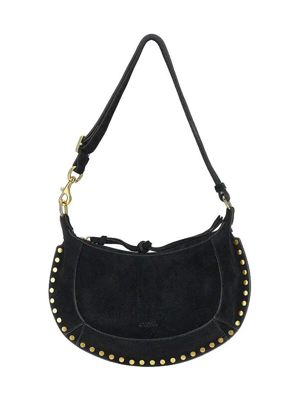 Isabel Marant Étoile Oskan Moon Bag In Suede Leather With Silver-tone Studs - Black