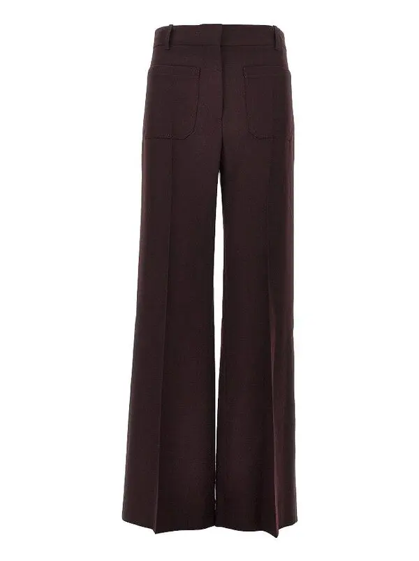 Victoria Beckham Alina Wool Flannel Wide Leg Pants - Red