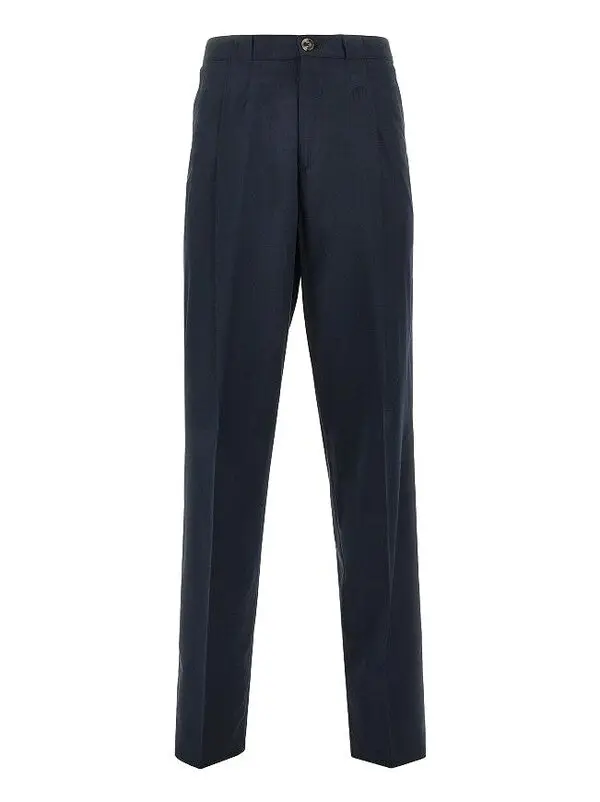 Brunello Cucinelli Cotton Twill Tapered Leg Pants With Front Dart - Blue