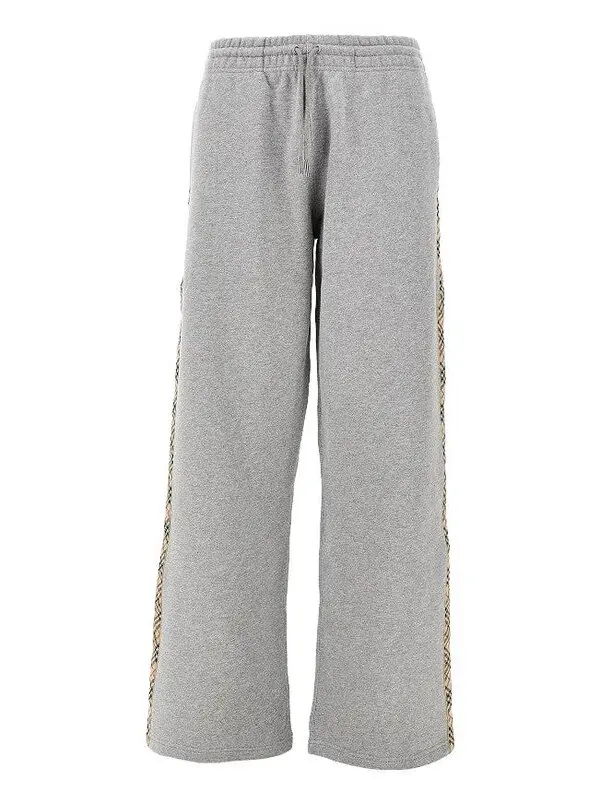Burberry Wide Leg Sweatpants With Check Detail - Gray