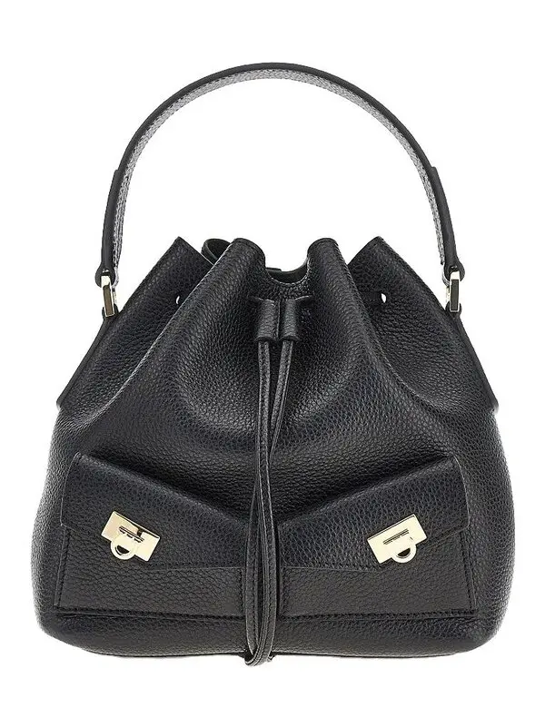 FERRAGAMO Grained Leather Multipocket Bucket Bag - Black