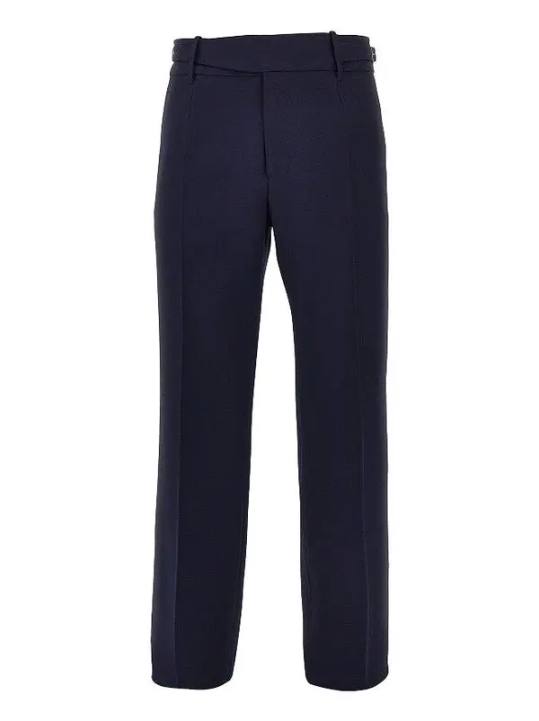 Dolce & Gabbana Wool Faille Tailored Pants With Waist Straps - Blue