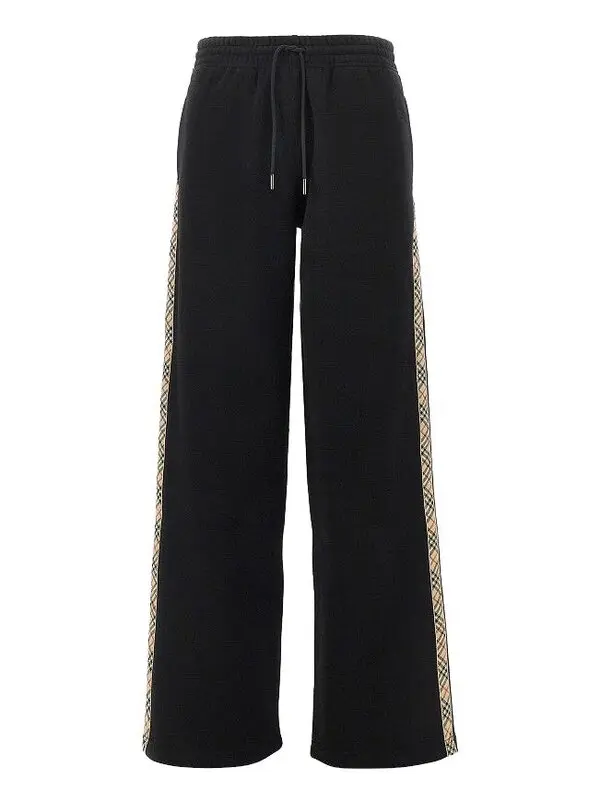 Burberry Cotton French Terry Sweatpants With Check Trimmings - Black