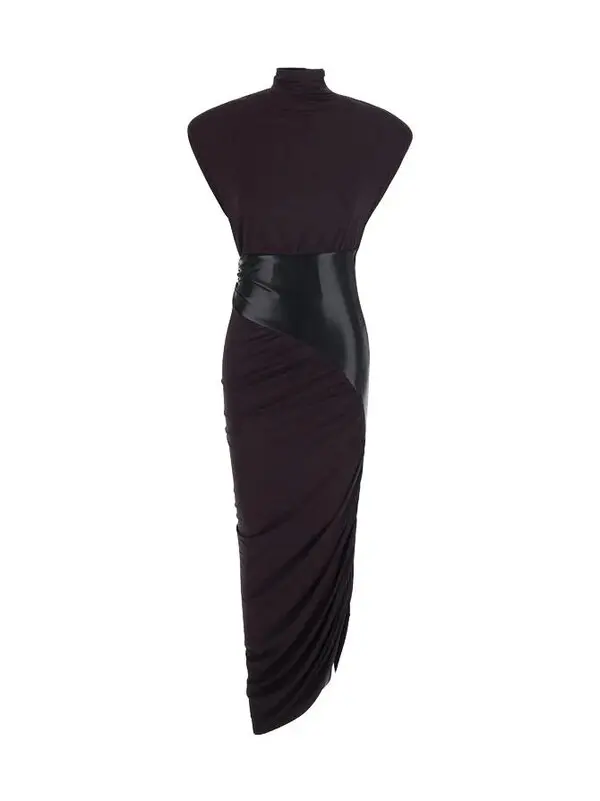 Andamane Ruched Turtleneck Sleeveless Open-back Dress - Purple
