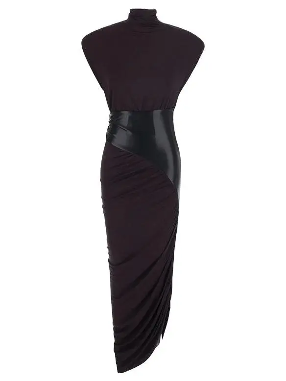 Andamane Ruched Turtleneck Sleeveless Open-back Dress - Purple