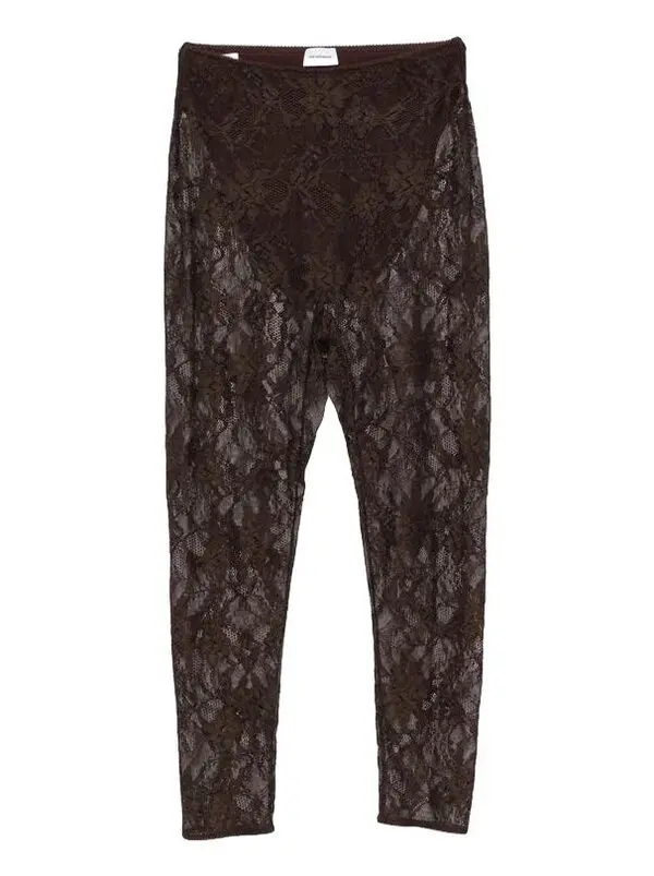 Andamane Lace Pattern Cropped Leggings - Brown