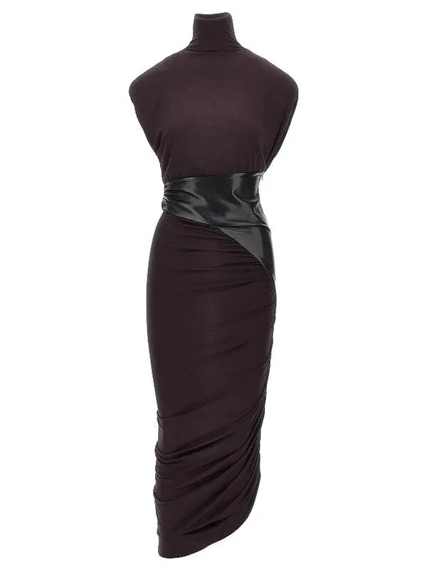Andamane Sleeveless Long Dress With Faux Leather Insert - Black