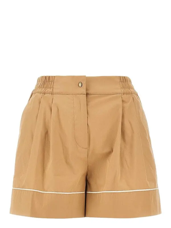 Moncler Cotton-blend High-rise Wide-leg Shorts With Contrast Piping - Cream