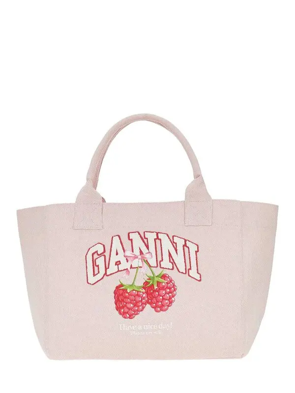GANNI Canvas Shopping Bag With Raspberry Print - Pink