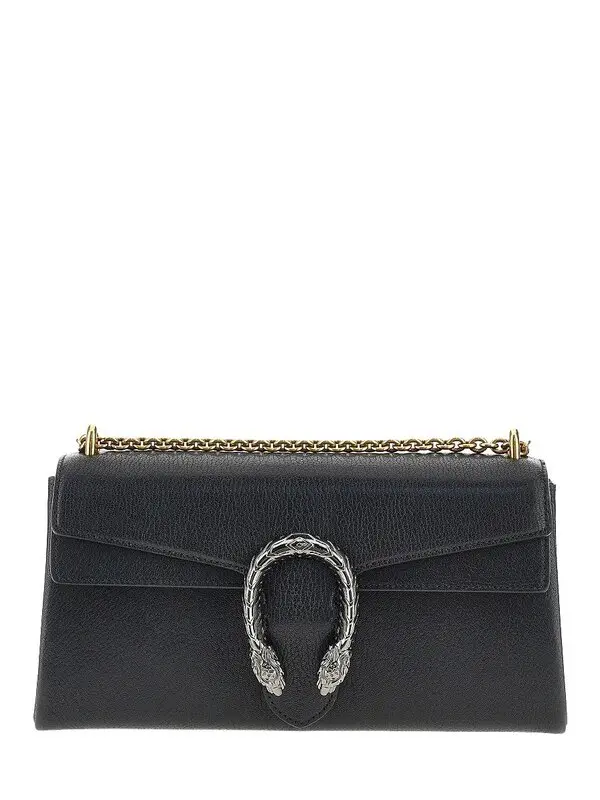 Gucci Dionysus Medium Gg Supreme Canvas Shoulder Bag With Tiger Head Buckle - Black