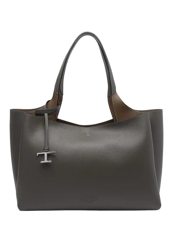 TOD'S Medium Leather Bag With Charms - Gray