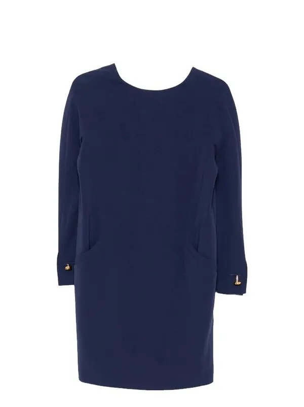 Max Mara Navy Long Sleeve Day Dress With Gold-tone Hardware - Blue
