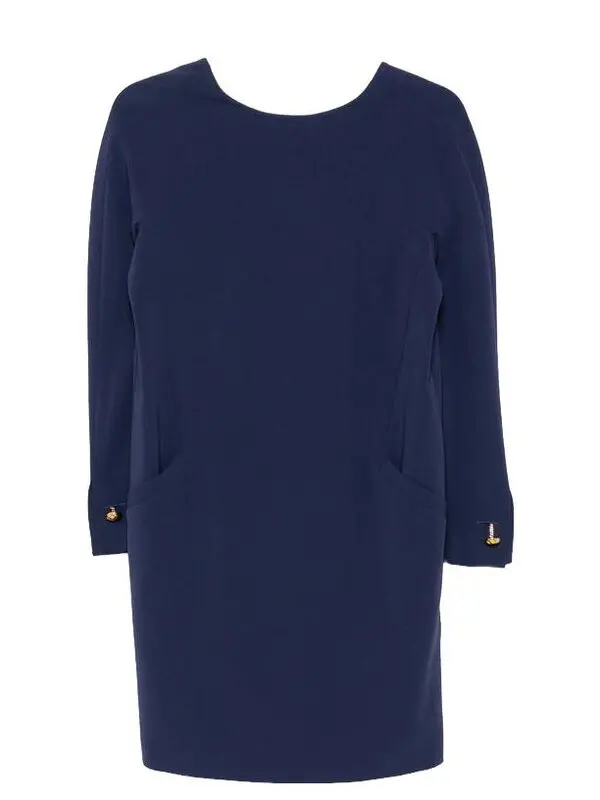 Max Mara Navy Long Sleeve Day Dress With Gold-tone Hardware - Blue
