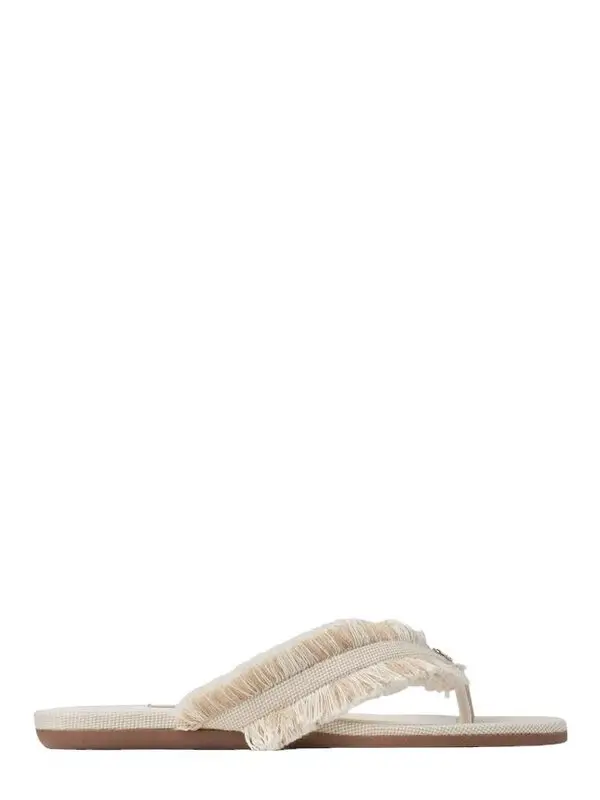 JIMMY CHOO Riviera Blue Frayed Canvas Mule Sandal - Cream