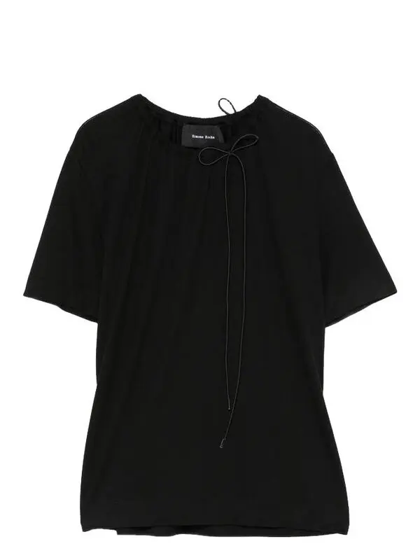 Simone Rocha Bow Detail Crew Neck Short Sleeve Top - Black