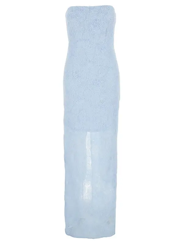 ROTATE BY BIRGER CHRISTENSEN Light Blue Floral Tech Fabric Maxi Dress - Multicolor
