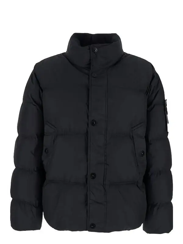 Stone Island Padded Jacket With High Neck And Logo Patch - Black