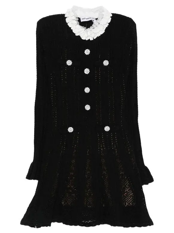 SELF-PORTRAIT Knit Dress With Appliqu - Black