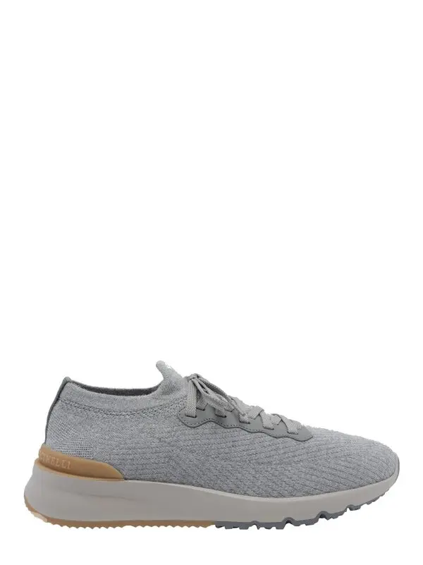 Brunello Cucinelli Knitted Runner Sneakers With Logo - Gray