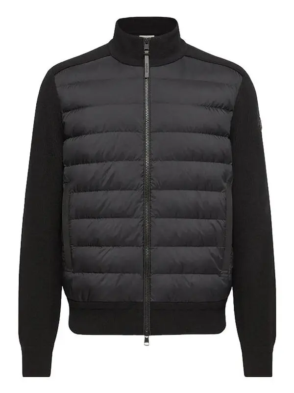Moncler Quilted Panel Cardigan With Leather Trim - Black