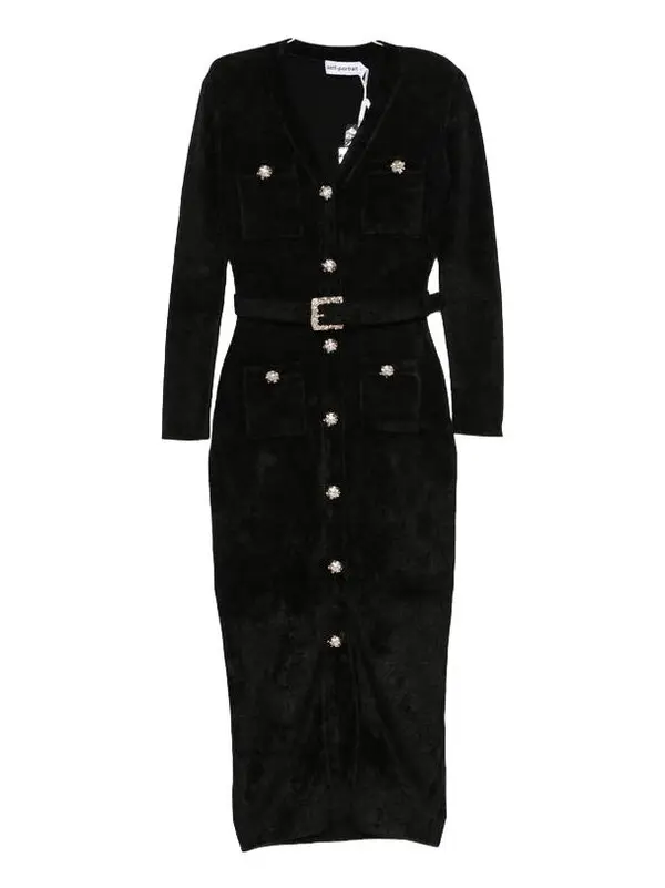 SELF-PORTRAIT Belted Button-up Midi Dress - Black
