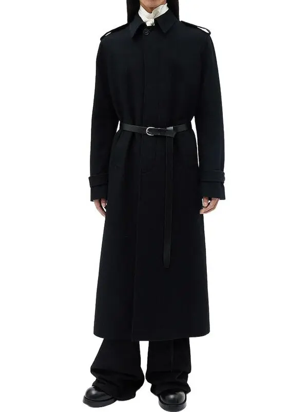 ANN DEMEULEMEESTER Single Breasted Long Coat With Leather Trims - Black