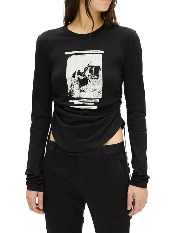 ANN DEMEULEMEESTER Cotton Graphic Print Long Sleeve Top - Black