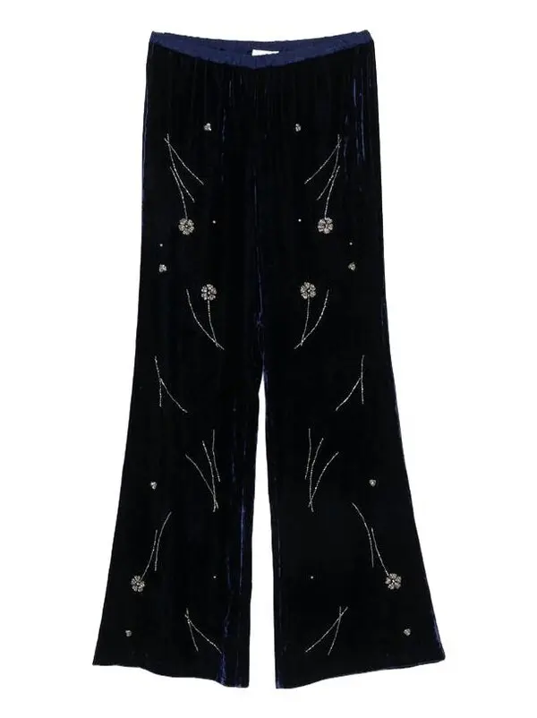 FORTE_FORTE Velvet Crystal-embellished Palazzo Pants - Blue