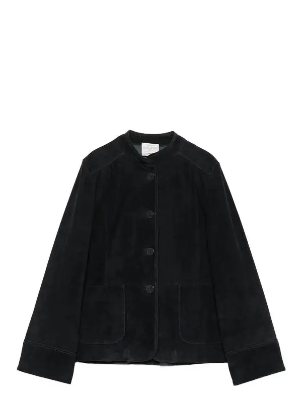 FORTE_FORTE Suede Mandarin Collar Jacket - Black