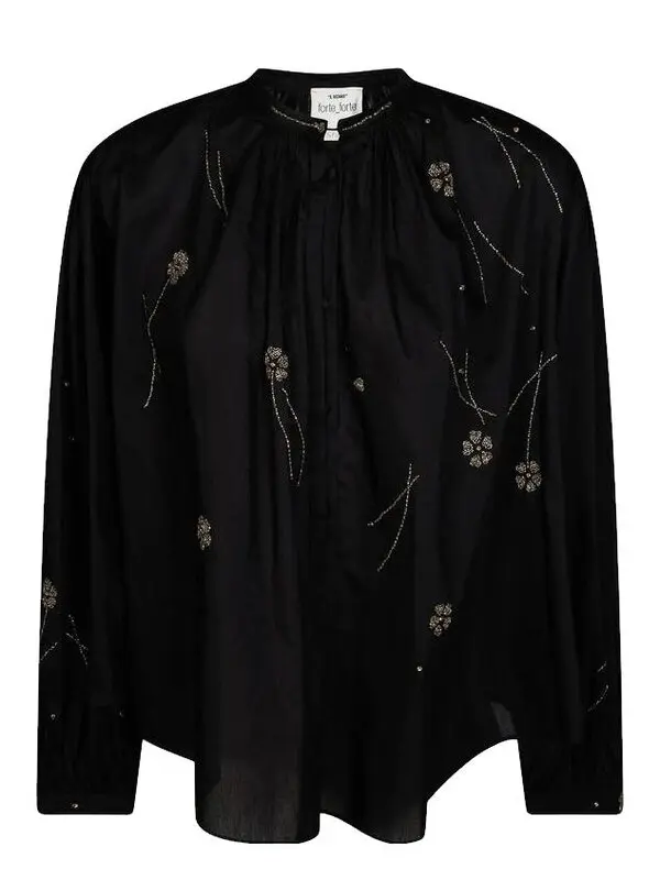 FORTE_FORTE Embellished Floral Embroidered Blouse - Black