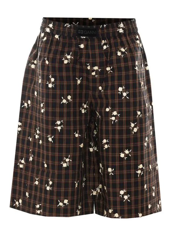 GANNI Printed Check Bermuda Shorts - Brown