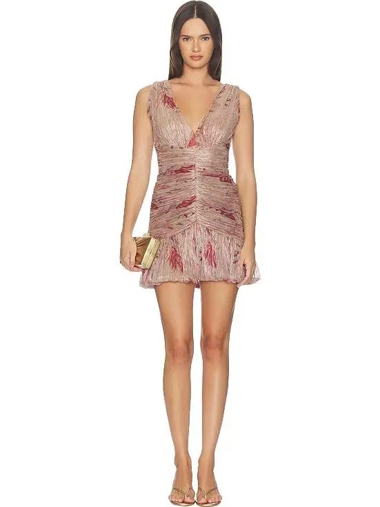 PatBO Metallic Feathered Mini Dress - Rose