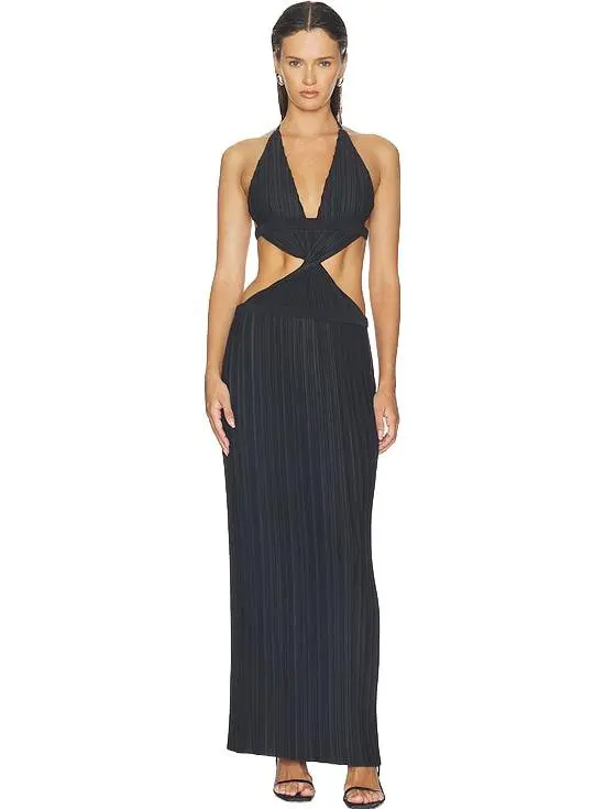 HAELO Caged Twist Halterneck Maxi Dress - Black