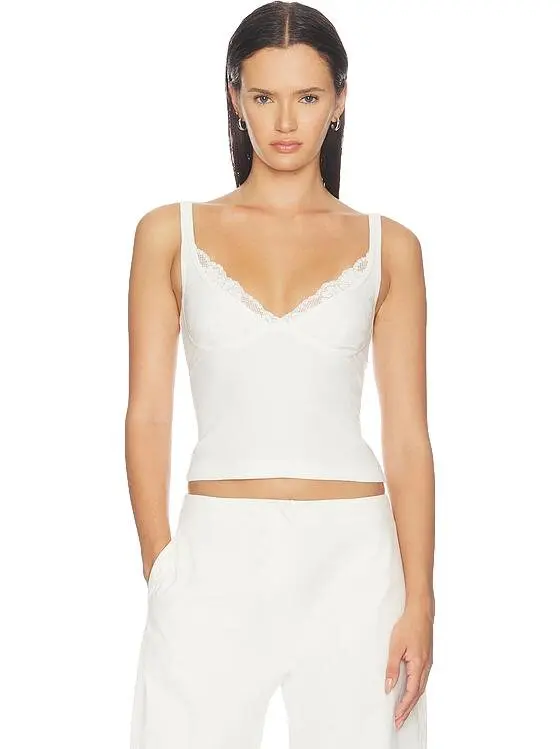 HAELO Shadow Lace Trim Tank - White