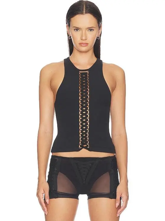 HAELO Lace Up Ribbed Tank Top - Black