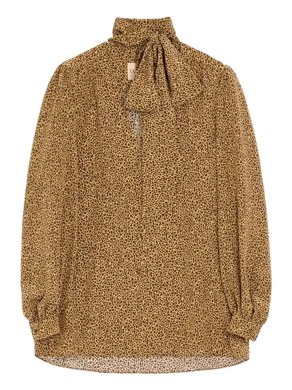 Valentino Garavani Silk Cheetah-print Shirt With Bow Detail - Beige