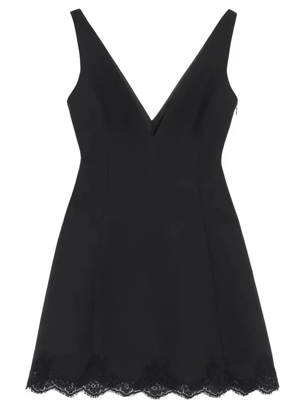 Valentino Garavani V-neck Mini Dress With Lace Trim - Black