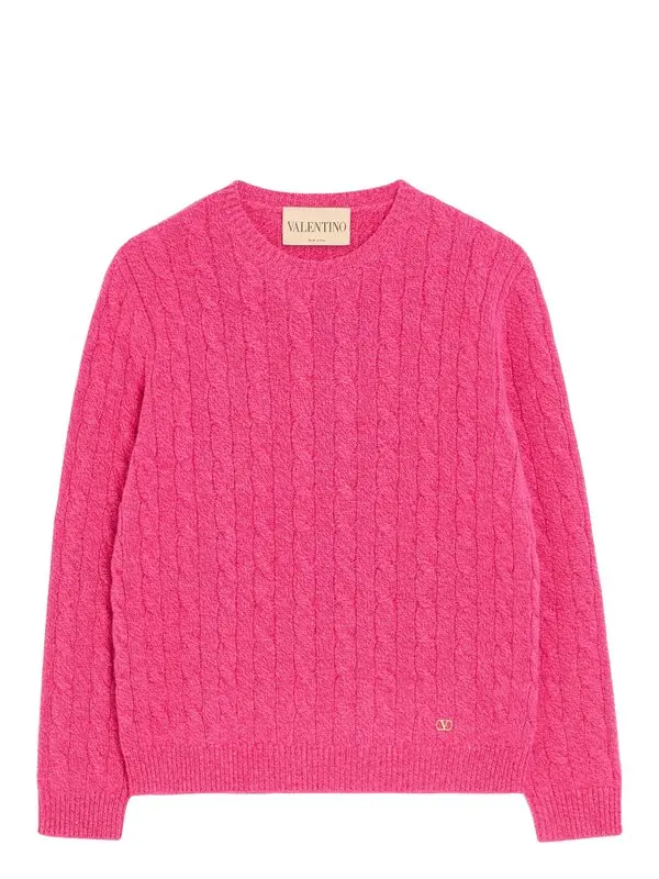 Valentino Garavani Virgin Wool Cable-knit Sweater With Moniker Detail - Pink