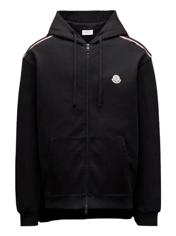 Moncler Tricolour Accent Zip-up Hoodie - Black