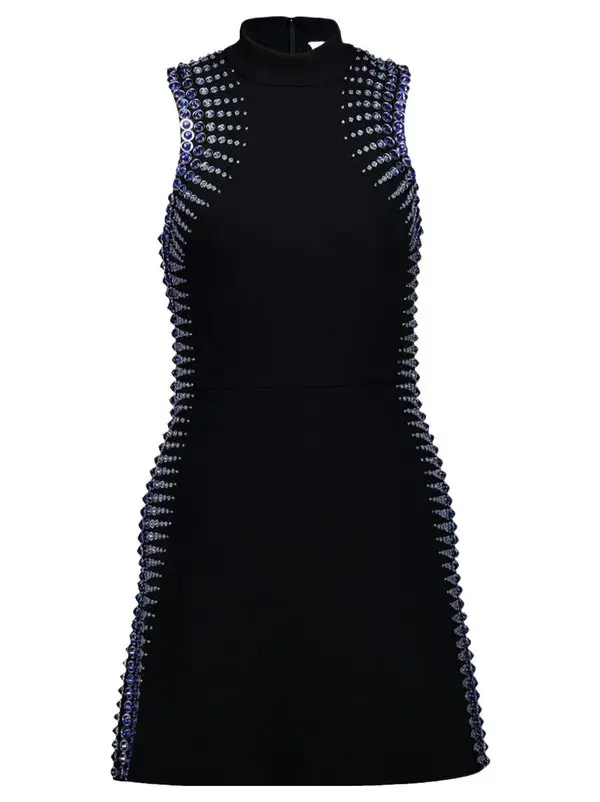 Casablanca Embellished Sleeveless High Neck Mini Dress - Black