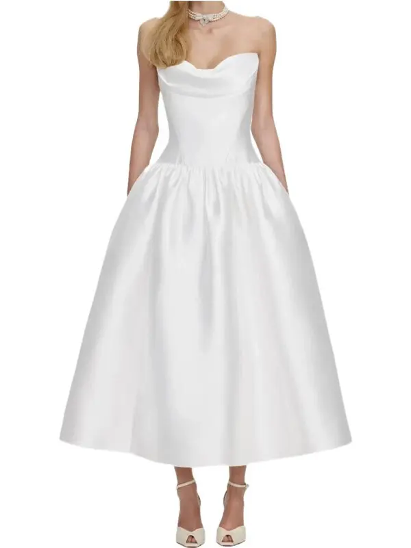 SELF-PORTRAIT Strapless Fit & Flare Midi Dress - White