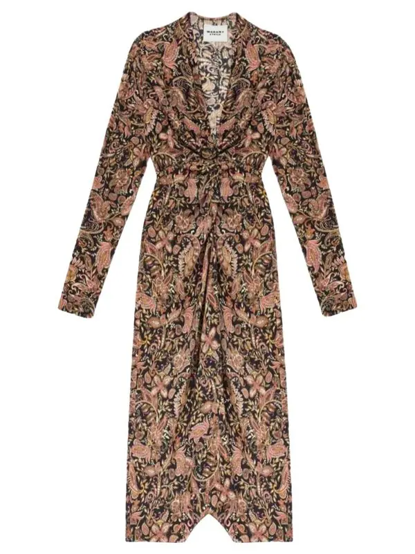 Isabel Marant Étoile Long Sleeve Paisley Print V-neck Dress - Brown