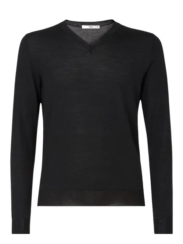 Fendi Slim-fit V-neck Long-sleeved Jumper With Contrast Stitching - Black