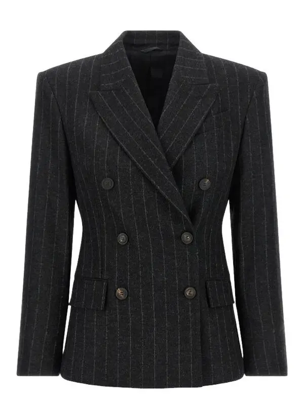Brunello Cucinelli Double Breasted Pinstripe Suit Jacket - Black