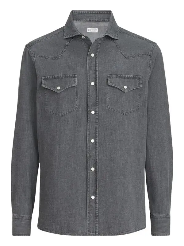 Brunello Cucinelli Lightweight Denim Easy-fit Western Shirt - Dark Gray