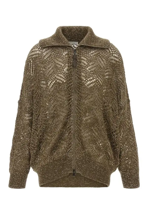 Brunello Cucinelli Dazzling Abstract Leaf Knit Cardigan - Brown