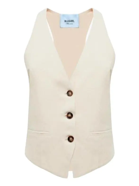 BLUGIRL V-neck Vest With Floral Embroidery - Beige