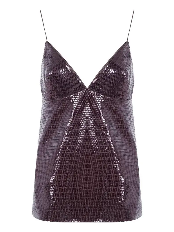 Alberta Ferretti Spaghetti Straps Glossy Sequin Top - Brown